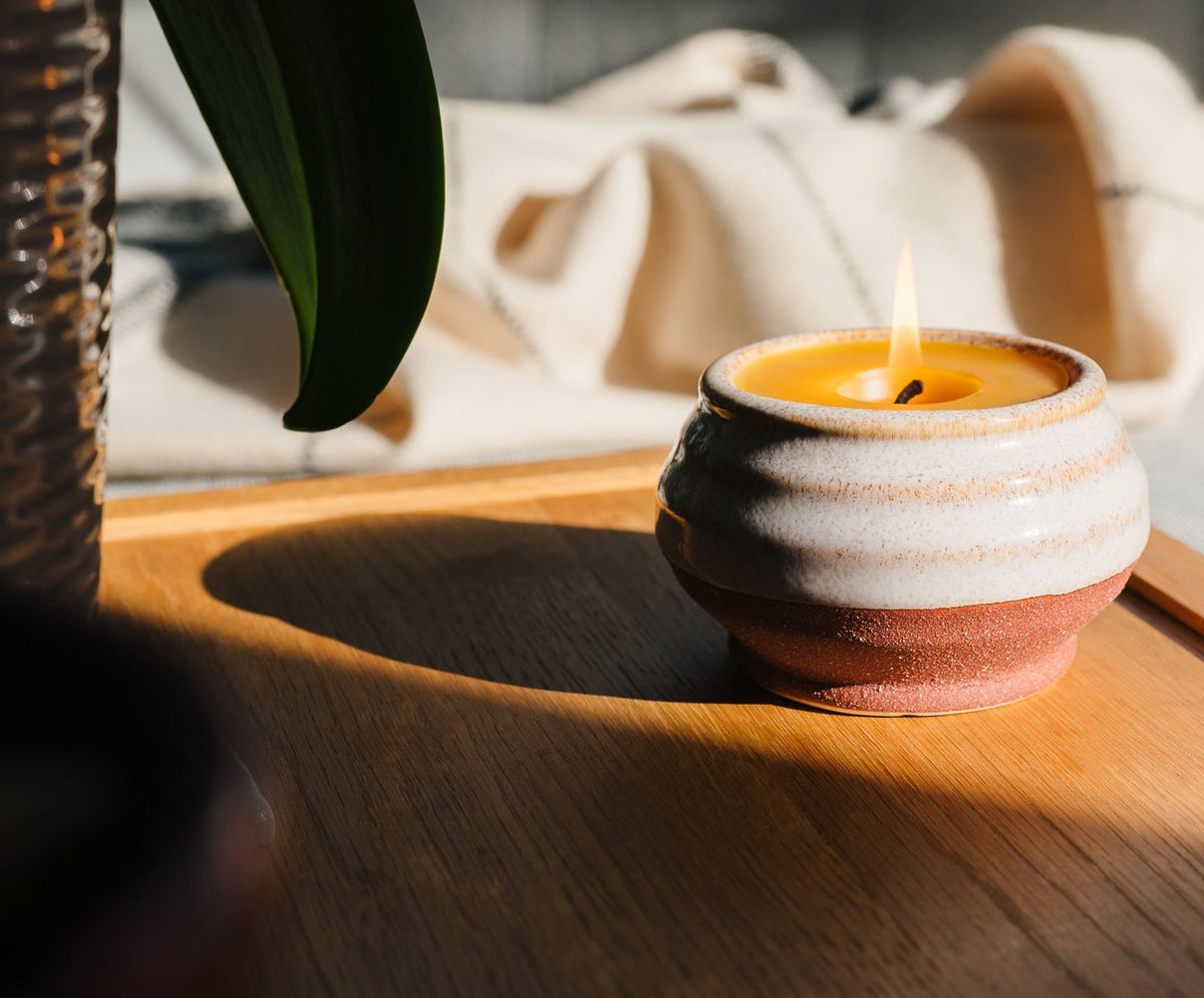 Peppermint Beeswax Aromatherapy Candle | Reusable Ceramic Vessel | Sunbeam Candles