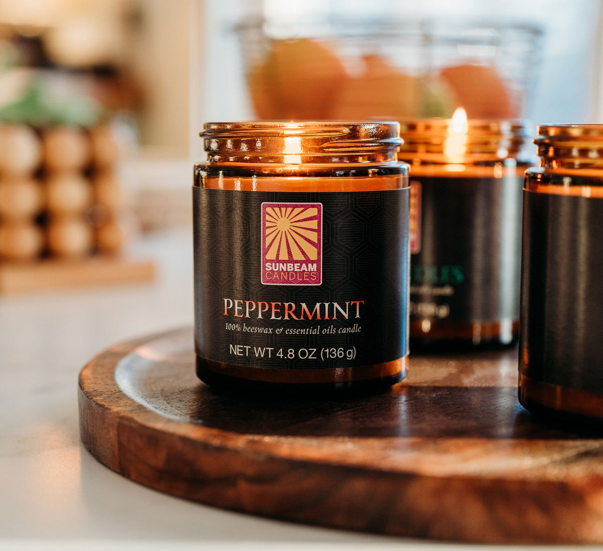 Holiday Amber Glass Aromatherapy - Peppermint – Sunbeam Candles